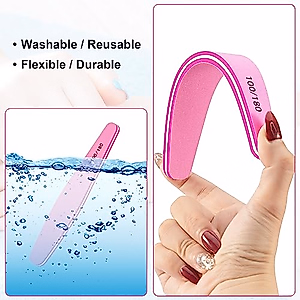 Anrui Emery Boards for Nails, 12 PCS Nail Files for Natural Nails, 100/180 Grit Double Sided Emery Boards for Nails, Reusable & Washable Professional Nail File for Home Salon - Pink