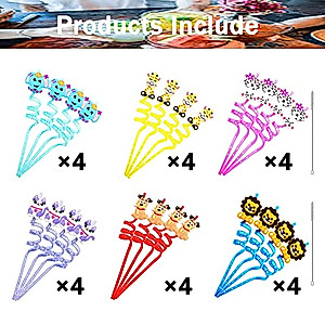 zhenzhe 24 Jungle Party Favors Reusable Straws, Jungle Animal Plastic Straws, Animal Theme Drinking Straws for Kids Jungle Birthday