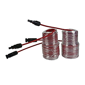 Temco 1 Pair 50 ft Solar Panel Extension Red Connector Male Female 12 AWG Gauge PV Cable Wire
