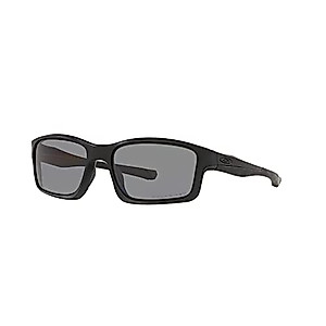 Oakley Men's OO9247 Chainlink Rectangular Sunglasses, Matte Black/Grey Polarized, 57 mm