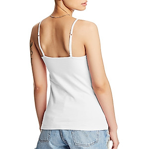 Hanes Women's Stretch Cotton Cami with Built-in Shelf Bra, White, Large