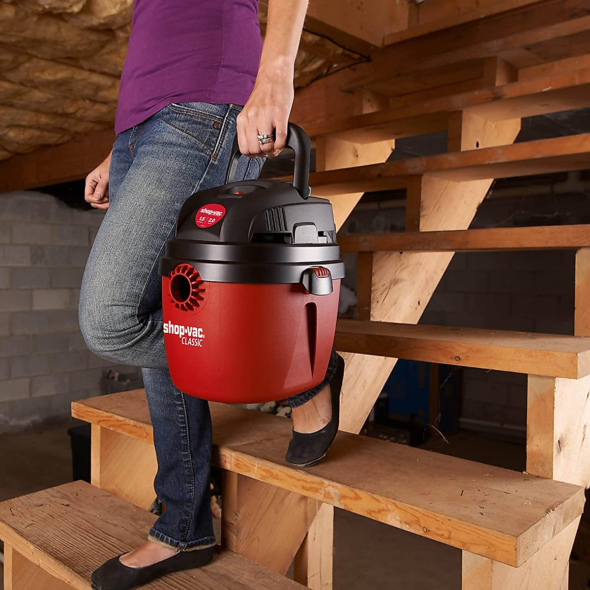 Shop-Vac 1.5 Gallon 2.0 Peak Wet Dry Vacuum, Portable Compact Shop Vacuum with Collapsible Handle Wall Bracket & Attachments, ‎2030100