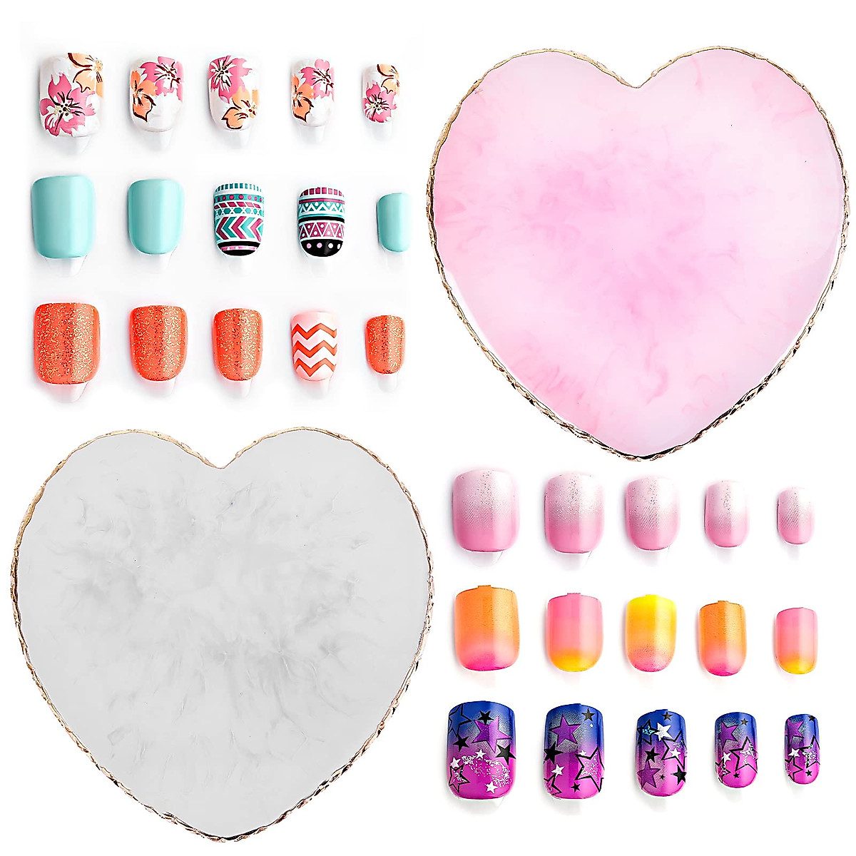 WLLHYF Resin Nail Art Palette, 2 Pieces Nail Mixing Palette Nail Art Painting Mixed Color Palettes Cosmetic Mixing Tools Golden Edge Nail Holder Display Board (Heart shaped-2pcs)