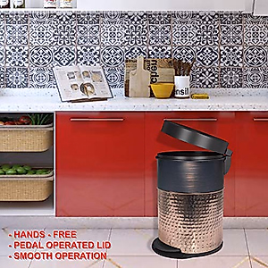 nu steel Hammered Copper & Brushed Bronze Round Stainless Steel Step Garbage Trash Can with Lid: 5 liter/1.32 gal for the Kitchen, Bathroom, Bedroom, Patio, RV
