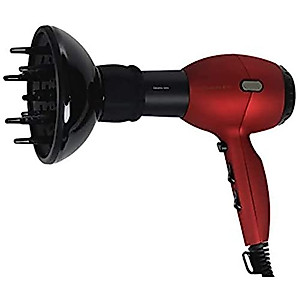 Ovente 1875 Watt Professional Hair Dryer with Diffuser, Ionic & Tourmaline Technology, For Body, Volume & Smoothing, Concentrator Attachment & Travel Bag, Lightweight for Home Use, Black & Red X3400BR