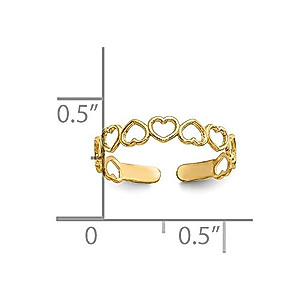 14k Yellow Gold Polished Open Love Hearts Toe Ring Jewelry for Women