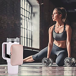 Water Cup Bottle Pouch Compatible for Stanley Tumbler Quencher Adventure 40oz & Stanley IceFlow 20/30 oz, Gym Running Water Bottle Fanny Pack Bag Accessories Handheld Caddy For Women Men (Pink)