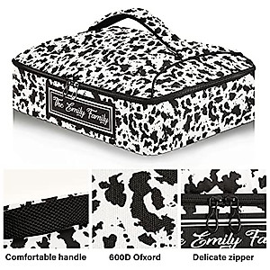 Black White Cow Print Custom Casserole Carriers for Hot or Cold Food Personalized Name Insulated Casserole Dish Carrier Bag Lunch Tote Bag for Cookouts Party Picnic Beach