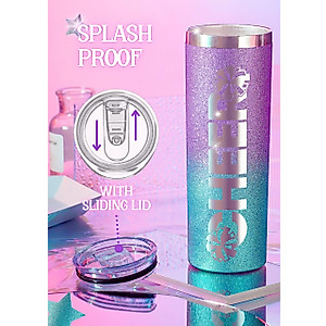 Onebttl Cheerleader Glitter Tumbler Gifts For Girls - Cheer - 20oz/590ml Stainless Steel Insulated Tumbler with Straw, Lid - Gift for Cheerleading, Coach or Cheer Squad - Glitter Purple Blue