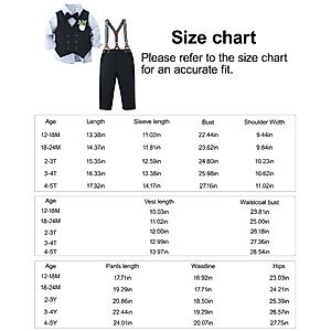 YALLET Toddler Baby Boy Clothes Suit Gentleman Wedding Outfits, Formal Dress Shirt+Bowtie+Vest+Boutonniere+Suspender Pants(V Navy Blue, 2-3T)