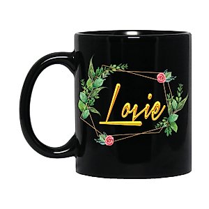Coffee Mug Personalized Name Lovie Mug for Women Girls Wife, Mother, Custom Name Flower Coffee Mug, Name Coffee Cup, Floral Design, Personalized Gift Her, Mug with Name 11oz Black Mug 010632