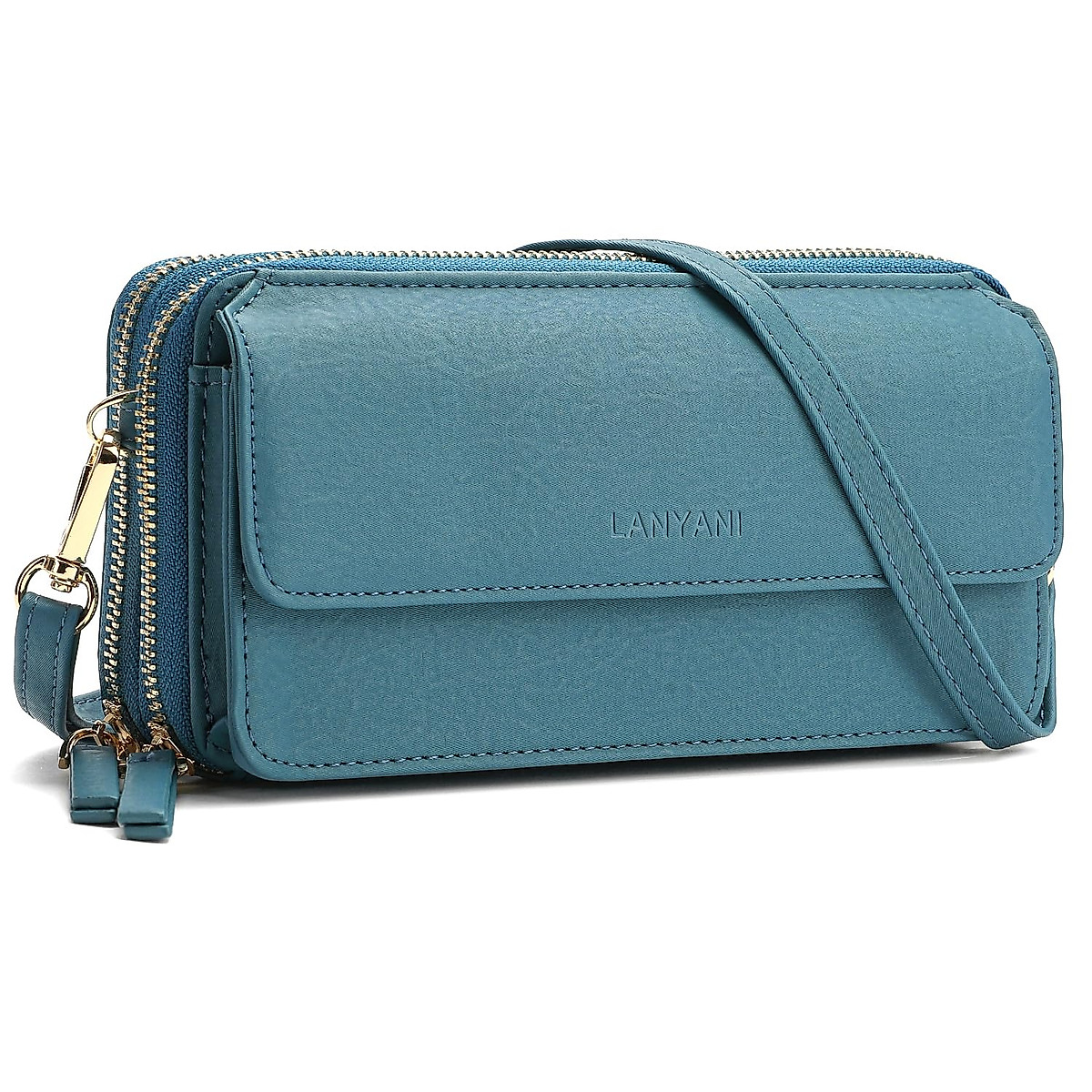 Women Crossbody Wallet Purse, Small Phone Bag With Shoulder Strap, Ladies RFID Wristlet Cross Body Mini Handbag Lightweight Turquoise Fabric