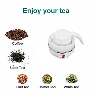 Foldable Electric Kettle,Upgraded Food Grade Silicone,600ML Small Portable Travel Electric Kettle, 400W Travel Electric Kettle, 110V US Plug (White)