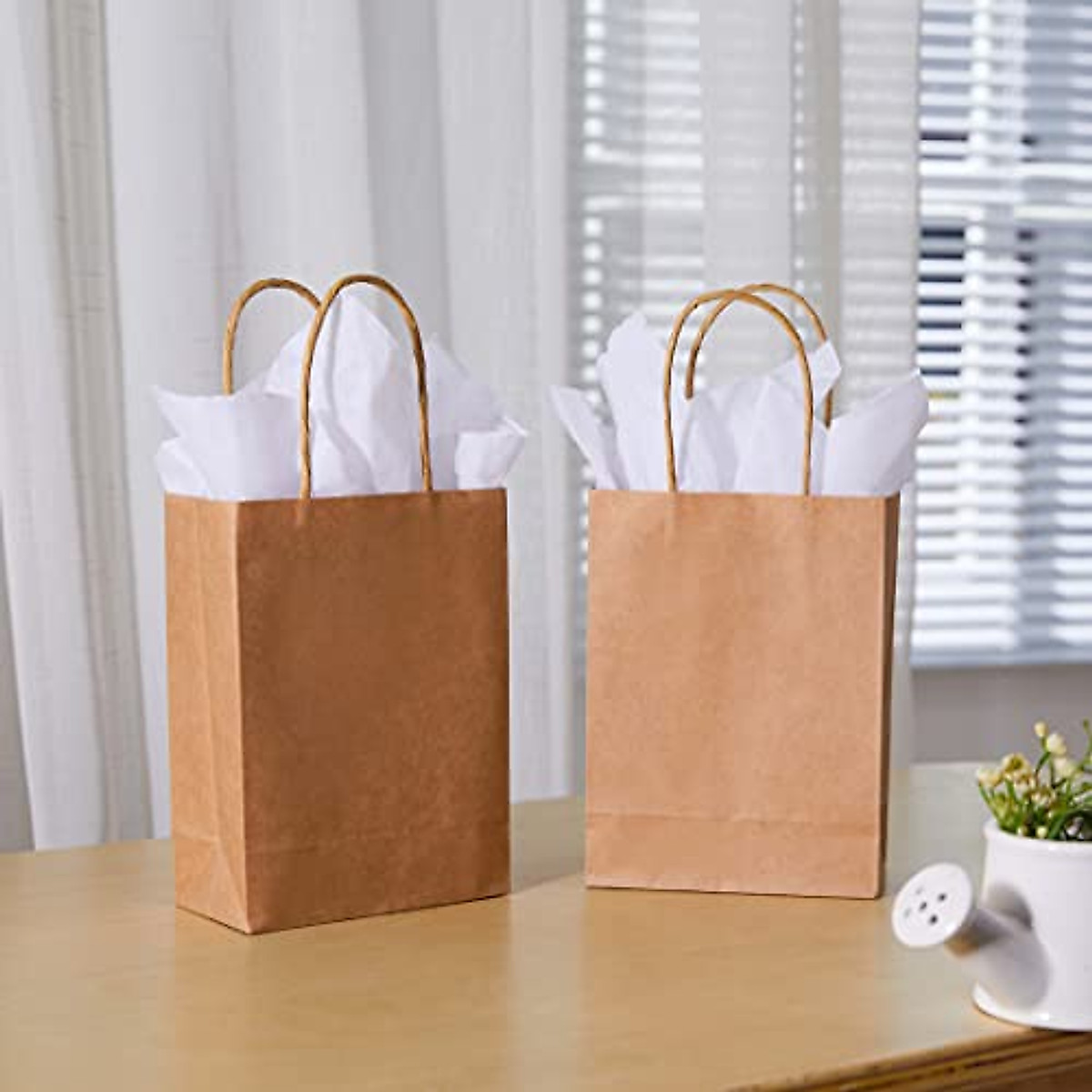SUNCOLOR 25 Pieces 6" Mini Goodie Bags Brown Small Gift Bags with Handle for Party Favor Bags (Brown)