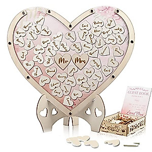 YIKBIK Wedding Guest Book Alternative,Rustic Wedding Book for Guests to Sign,Wedding Decorations with Hearts for Reception,Unique Wedding Decorations,Wedding Guestbook with Wooden Color Printing Frame