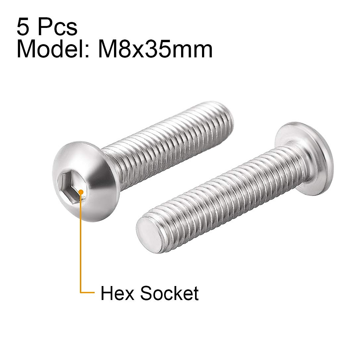 uxcell M8x35mm Machine Screws Hex Socket Round Head Screw 304 Stainless Steel Fasteners Bolts 5pcs