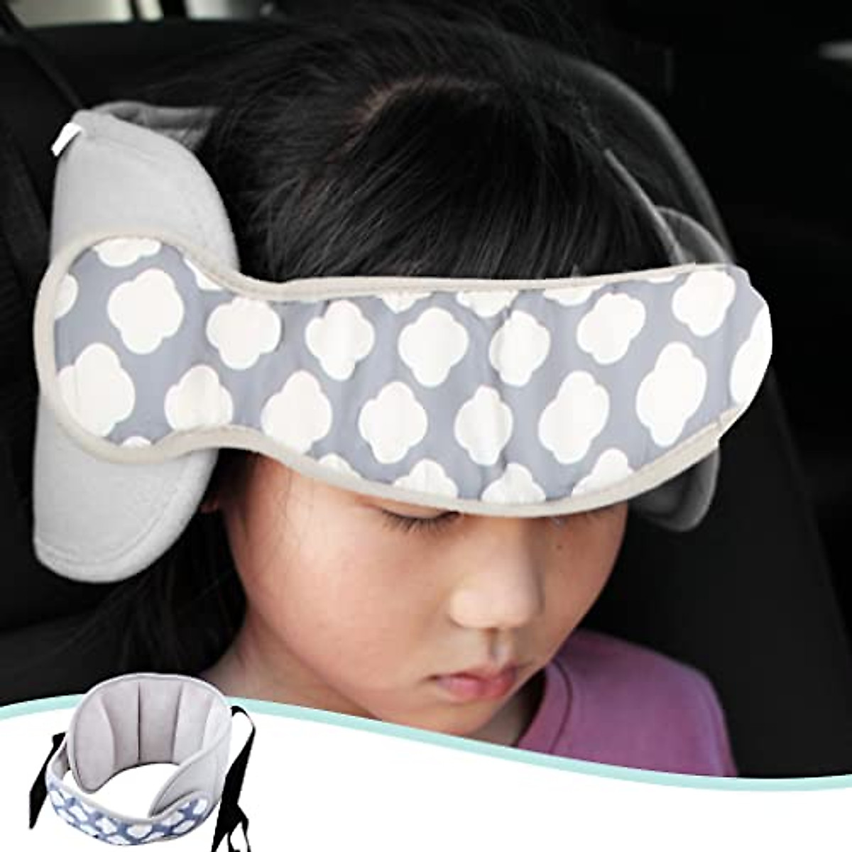 vocheer Baby Car Seat Head Support Band, Adjustable Carseat Sleep Nap Aid Holder Belt Head Protection Strap for Kids 1-5 Years Old Gray