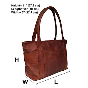 Madosh Womens Valentine Gift Shoulder Handbag Genuine Leather Brown Tote Everyday Ladies Purse Shopper Bag