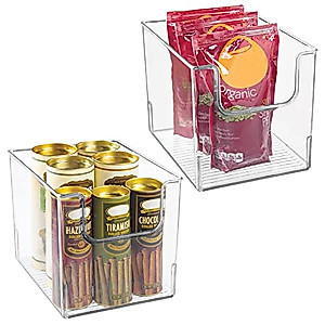 mDesign Modern Plastic Open Front Dip Storage Organizer Bin Basket for Kitchen Organization - Shelf, Cubby, Cabinet, Cupboard, and Pantry Organizing Decor - Ligne Collection - 2 Pack - Clear