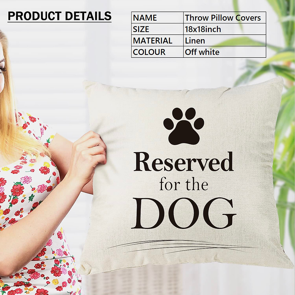Reserved for The Dog Throw Pillow Case, Funny Dog Pillow Cover, Dog Decor Gift, Gifts Dog Mom, Gifts Dog Owner, Cushion Cover for Sofa Couch Bed, 18 x 18 Inch-8L110