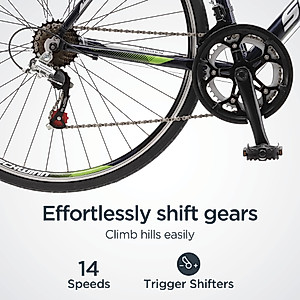 Schwinn Volare 1300 Drop Style Hybrid Sports Road Bike, Men and Women, 14-Speed, 700c Wheels, 21-Inch Aluminum Frame, Alloy Caliper Brakes, Green