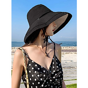 Women's Sun Hat Packable Reversible Bucket Hat UV Sun Protection Wide Brim Summer Beach Cap (One Side-Light Coffee)