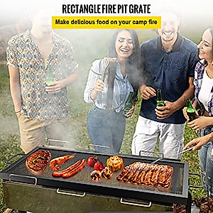 VEVOR Rectangle Fire Pit Grate, X-Marks Rectangle Grill Grate, Black Steel Fire Grate, Fire Pit Cooking Grate with Handles, Fire Grill Grate for Fire Pit, (44 x 15-inch)