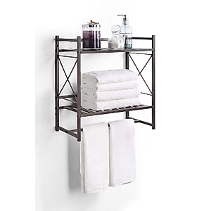 SunnyPoint Classic Square Bathroom Shelf, 2 Tier Shelf with Towel Bar Wall Mounted Shower Storage (Classic - Wall Mount - Silver)