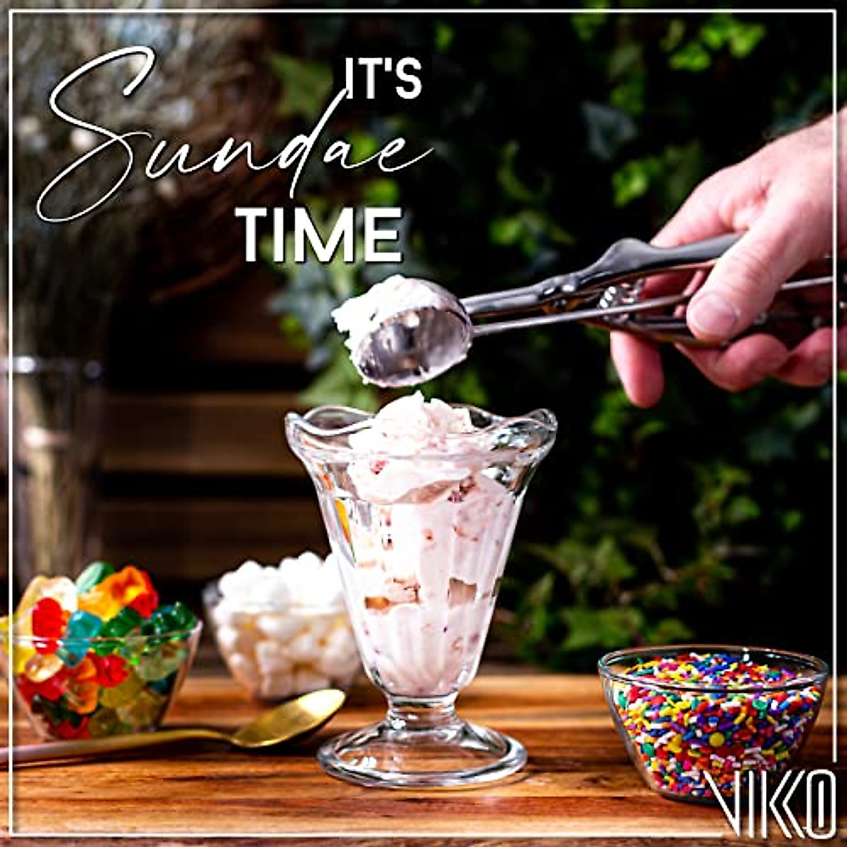 Vikko 7.5-Ounce Footed Ice Cream Cups, Classic Sundae Style Glass Cups, Thick and Durable, For Sundaes, Milkshakes, Ices, Desserts, Set of 6 Dessert Glasses 3.8” x 5”