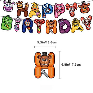 Birthday Party Supplies, Five Nights at Freddy Includes Banner, Tablecloth, Cake Topper - 24 Cupcake Toppers - 20 Balloons and Backdrop
