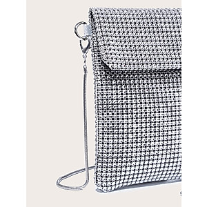 Verdusa Women's Glitter Rhinestone Crossbody Bag Evening Bag Purse Silver one-size
