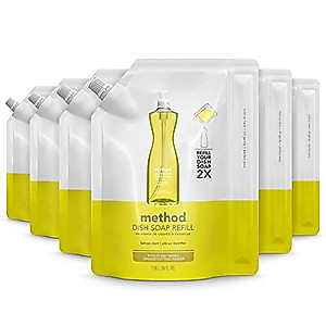 Method Gel Dish Soap Refill, Lemon Mint, Biodegradable Formula, Tough on Grease, 36 Fl Oz (Pack of 6)