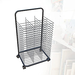 Mobile Art Drying Rack Standard A3 Paper Wire Shelves for Classroom Paint Crafts Drying Rack Metal Artwork Storage Display Rack with Wheels, Ideal for Schools and Art Clubs, Black (Size : 20-Layer)