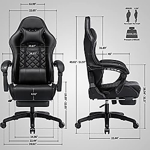 Blue Whale Massage Gaming Chair for Adults, 350LBS Office Chair with Retractable Footrest, Adjustable Armrest, Classic PU Leather Big and Tall Ergonomic Computer Chair