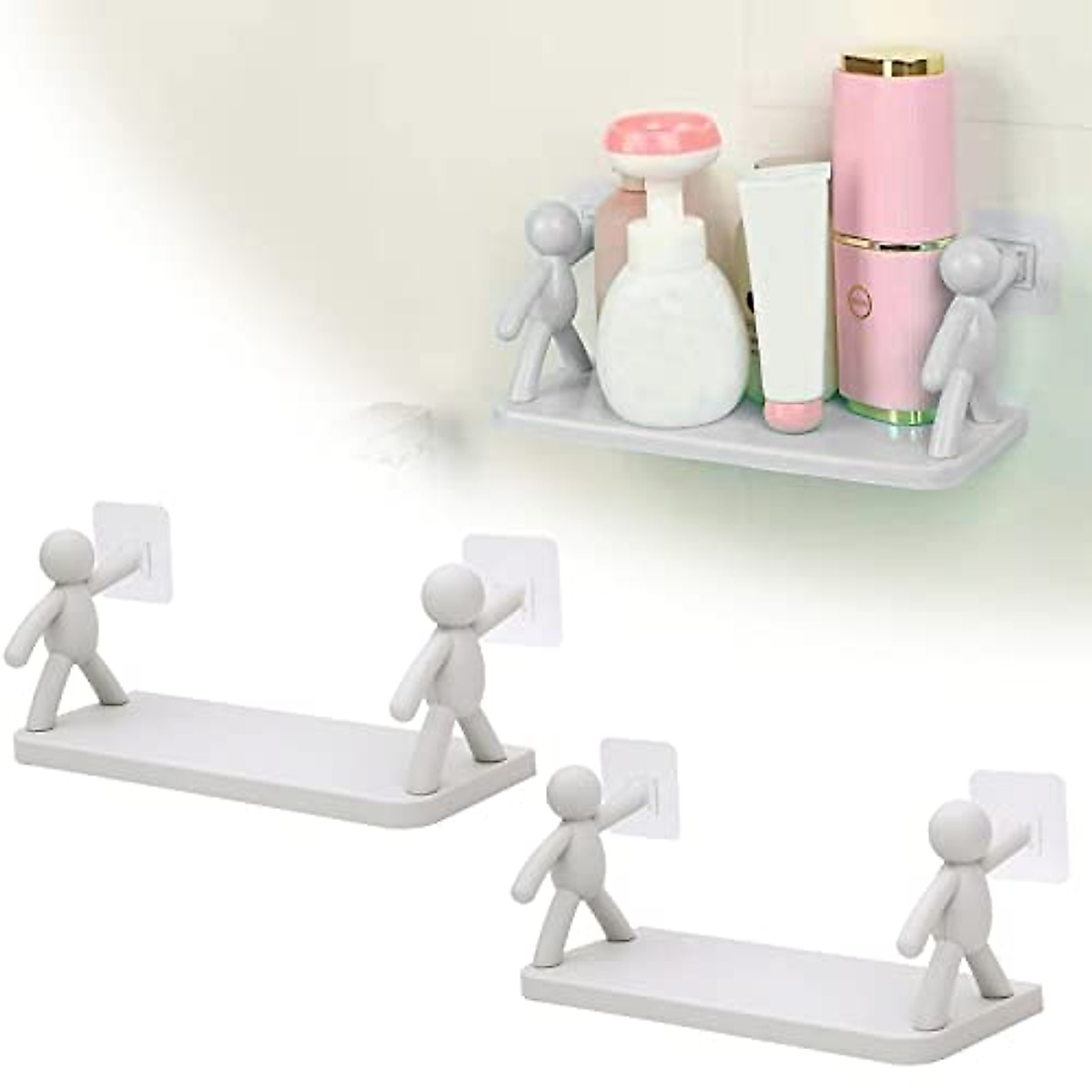 Poluom The Kitchen Toilet Receive Shelf, Cute Villain Floating Shelves, Kitchen Wall Mounted Shelf, Bathroom Bedroom Storage Rack, Punching-Free, No Glue Marks (Grey, 2PCS)