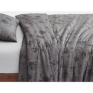 Calvin Klein Home Floral Printed Full Duvet Cover Set of 3 Pieces -1 Duvet Cover and 2 Sham Covers, 100% Cotton 200 Tc (Dark Grey)
