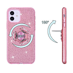 Wisdompro Case for iPhone 12 Mini, Cute Glitter Bling Sparkle Protective Case with Ring Kickstand, Women Girls Phone Case for 5.4 Inch Apple iPhone 12 Mini - Pink