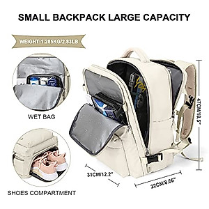 Large Travel Backpack Women, Carry On Backpack,Hiking Backpack Waterproof Outdoor Sports Rucksack Casual Daypack with USB Charging Port Shoes Compartment,Beige