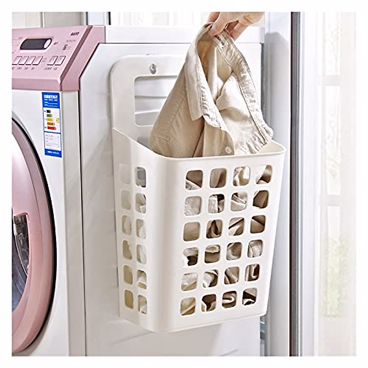Laundry Hamper 1Pc Wall-Mounted Large Laundry Basket Household Bathroom Punching Free Dirty Clothes Storage Basket Plastic Hollow Out Hamper (Color : Medium Grey)