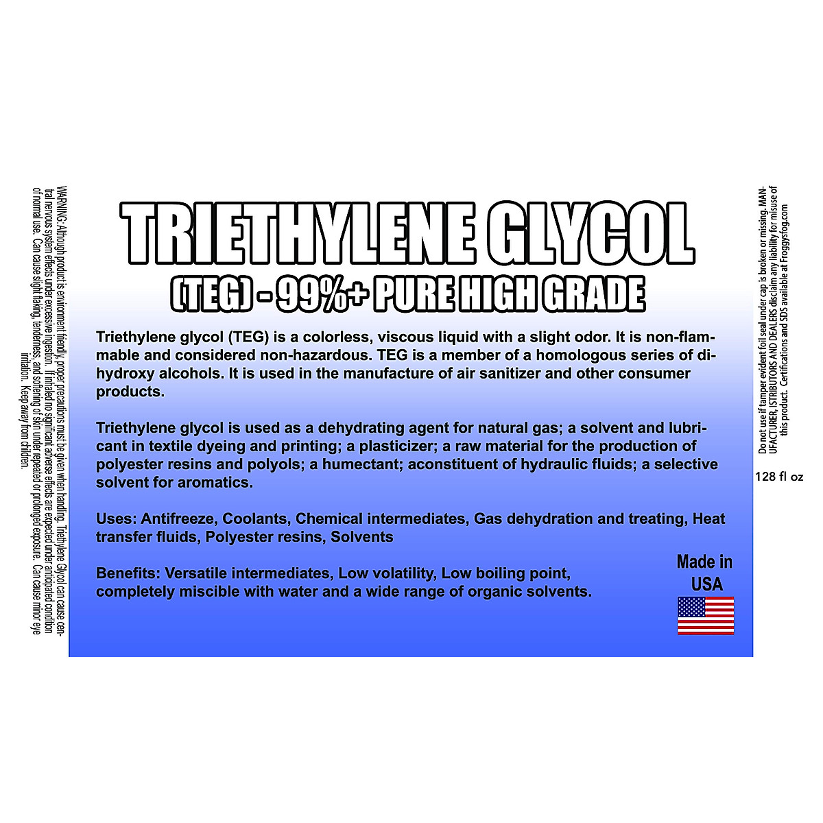 Triethylene Glycol - 99%+ Pure - Highest Possible Purity - in Safety Sealed HDPE Containers with Resealable Cap 1 Gallon (128 Oz.)