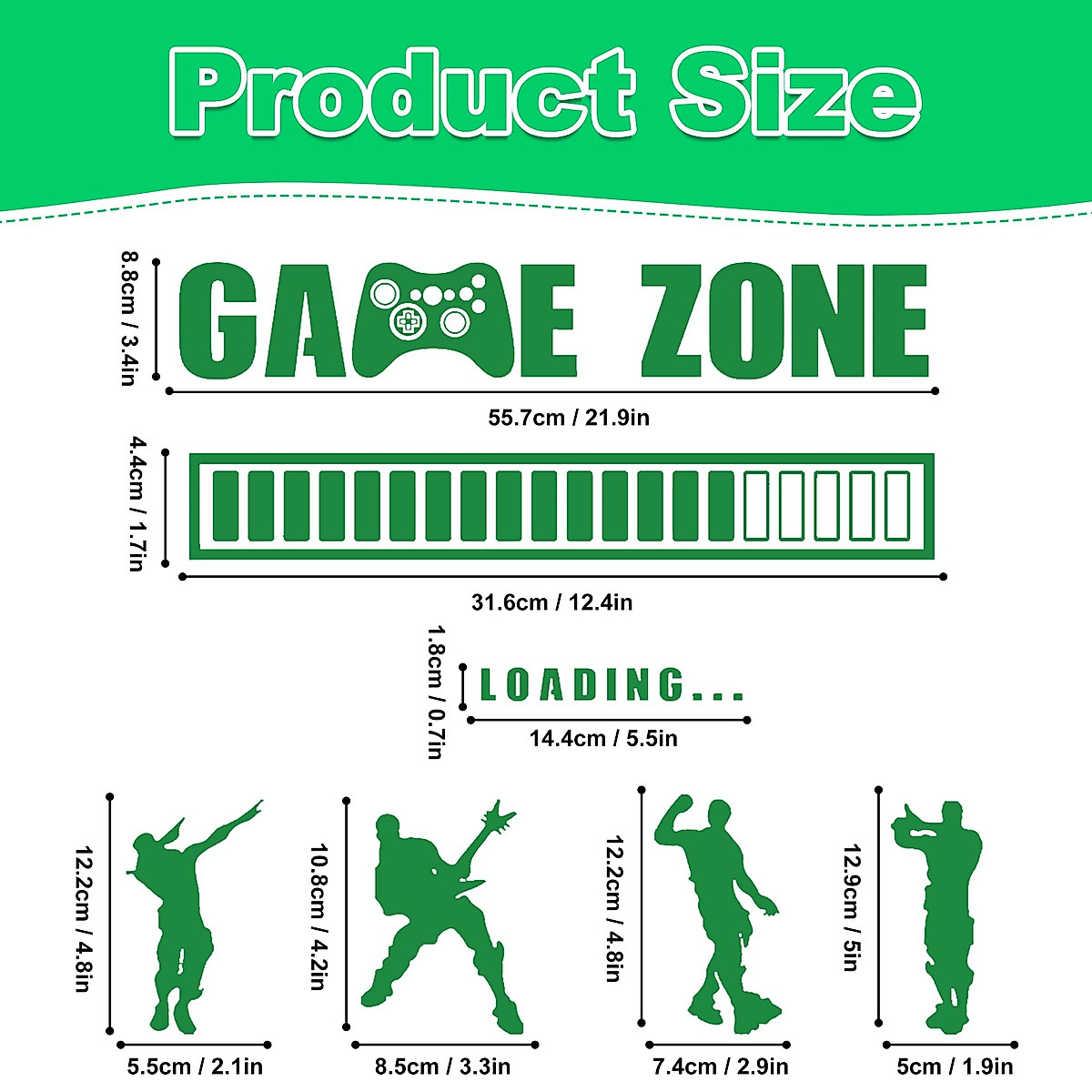 Gamer Wall Decals Stickers Glow in The Dark Gaming Zone Wall Decal Game Zone Wall Decals for Girls Boys Kids Playroom Bedroom Decor