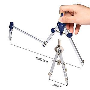 Compass for Geometry Large, Professional Drawing Compass Metal Drafting Compass Kit with Extension Bar,Metal Compass Geometry Set for Geometry, Drafting, Math, Drawing, for Engineer and Mathematician