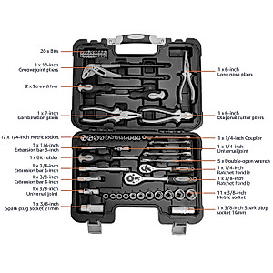 Amazon Basics 65-Piece General Household Home Repair and Mechanic's Hand Tool Kit Set, Black