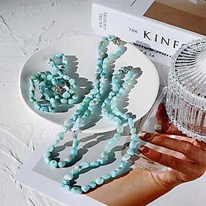 18" Natural Stone Larimar Beads Crystal Magnet Clasp Necklace