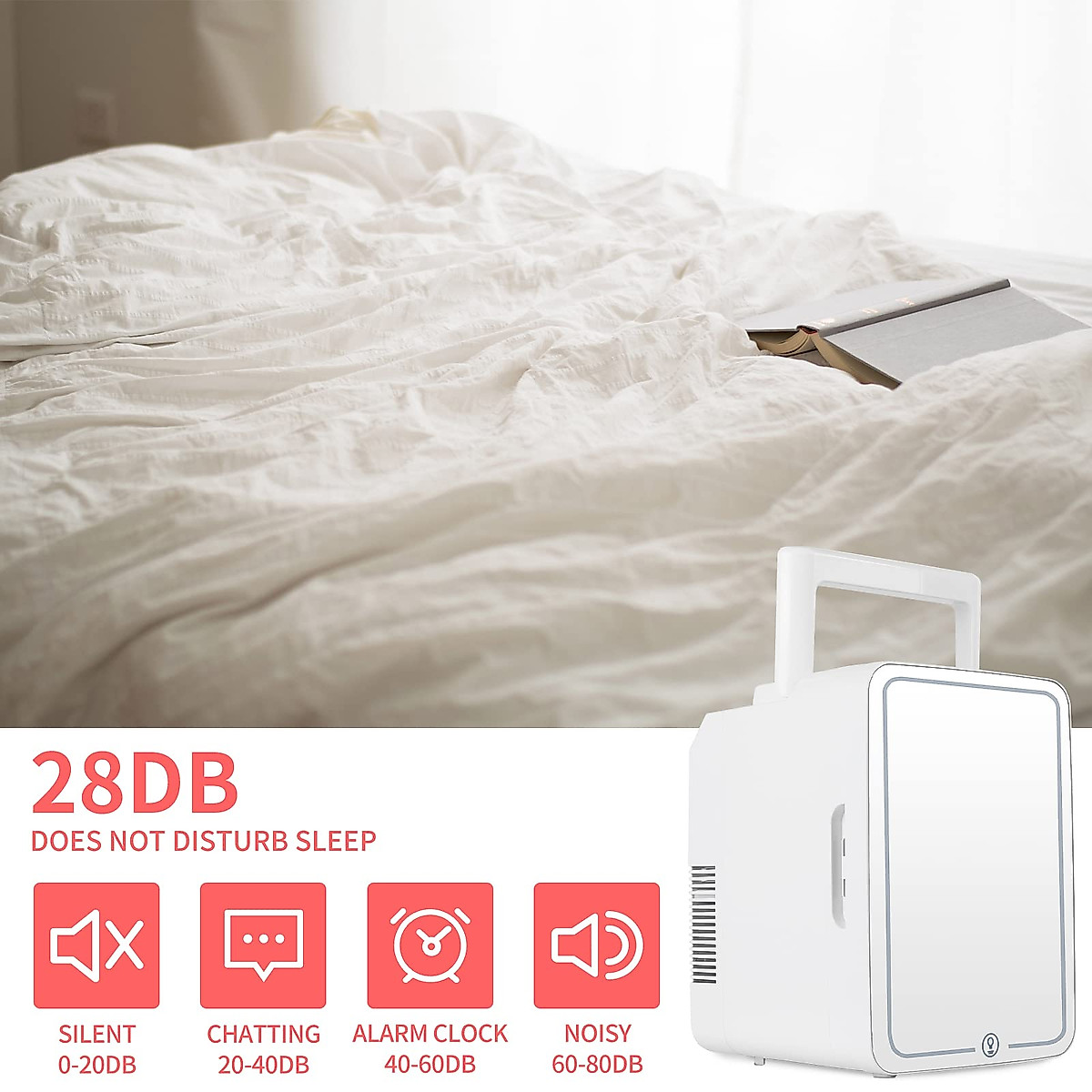 Saint Kang Skincare Fridge 12L Hot&Cold, Portable Makeup Fridge with Mirror and Light, AC/DC Beauty Fridge for Bedroom, Office and Car(White)