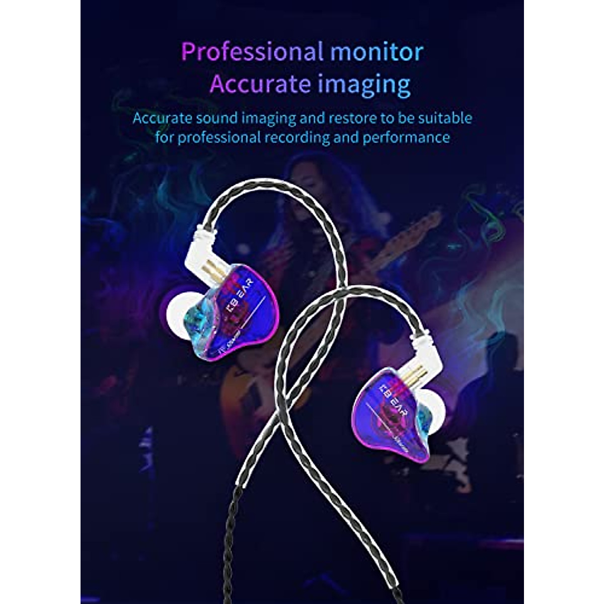 YINYOO KBEAR Storm Professional in Ear Monitor Earphones for Singers Drummers Musicians Bassists, Custom Wired Earbuds in Ear Headphones IEM, Hi Res Detachable OFC Silver-Plated Cable