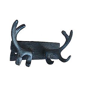 Handcrafted Nautical Decor Cast Iron Antler Double Hook 8" - Metal Wall Hook - Decorative Deer Hook