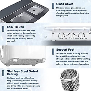 Superday Portable Mini Twin Tub Washing Machine Compact Washer and Spin Dryer w/Wash and Spin Cycle 17.6lbs Capacity For Camping, Apartments, Dorms, College Rooms, RV’S, Delicates, Grey and White