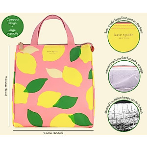 Kate Spade New York Cute Lunch Bag for Women, Large Capacity Lunch Tote, Pink Adult Lunch Box with Silver Thermal Insulated Interior Lining and Storage Pocket, Lemon Toss