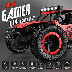 SZJJX Remote Control Car for Boys Girls, 20+ Km/h High Speed RC Trucks Car, 1:14 Scale Fast All Terrains Off Road Monster Crawler Vehicle Toy with Headlights 2 Batteries for Adults Kids 40 Min Play